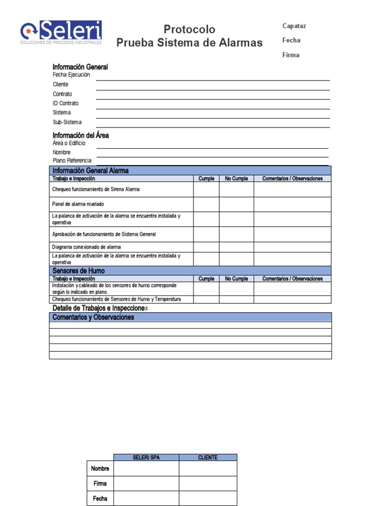Protocolo Prueba Sistema de Alarmas | PDF