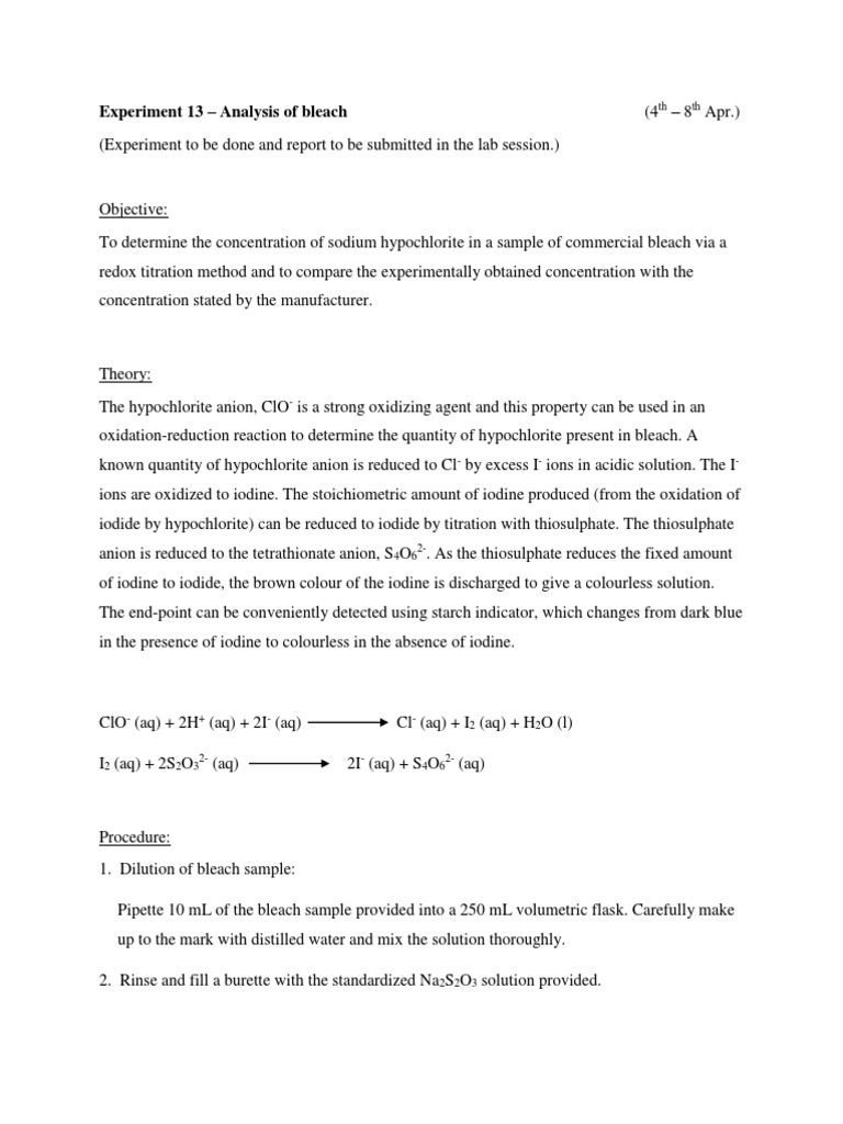 Experiment - Analysis of Bleach | PDF