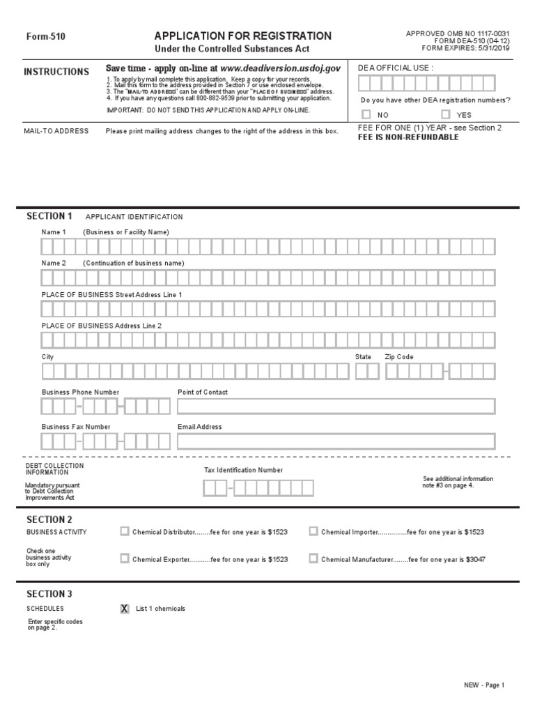 DEA Form-510: Application for Registration Under the Controlled ...