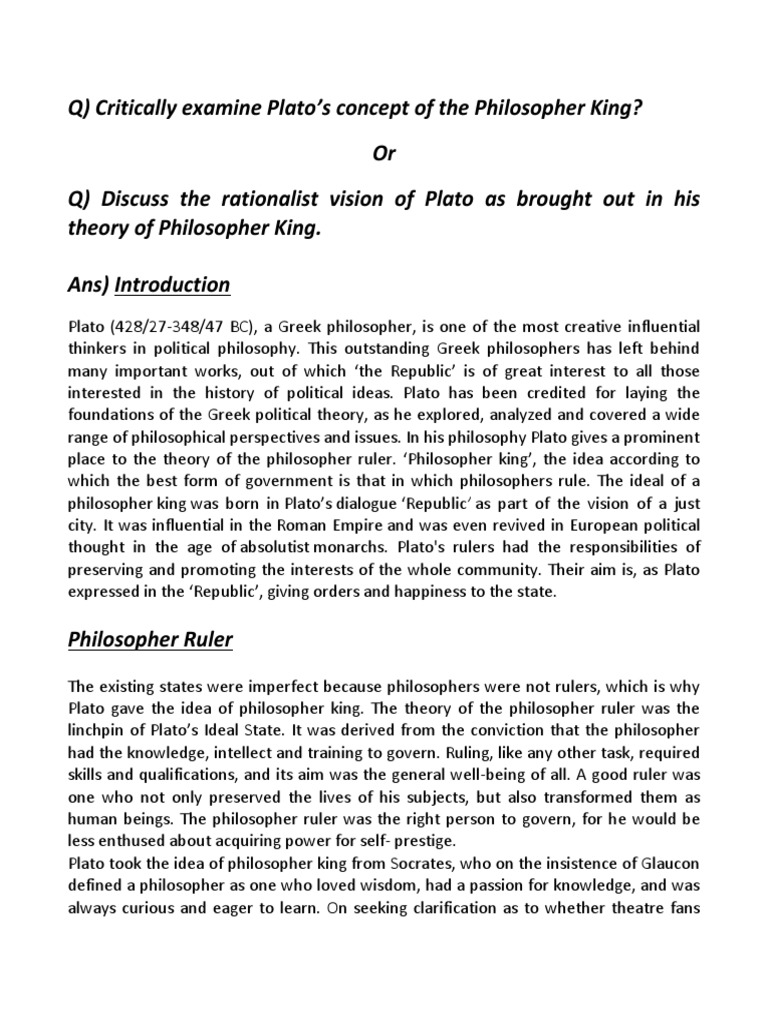 Platos Theory of Philosopher King PDF | PDF