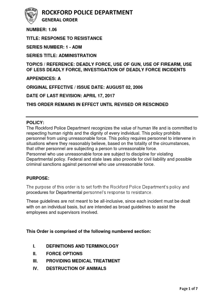 Rockford Police Department Use-Of-Force Policy | PDF
