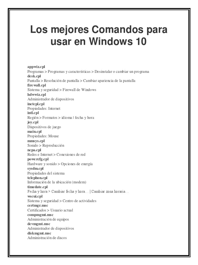 Comandos Esenciales de Windows 10 | PDF | Microsoft Windows | Windows 10