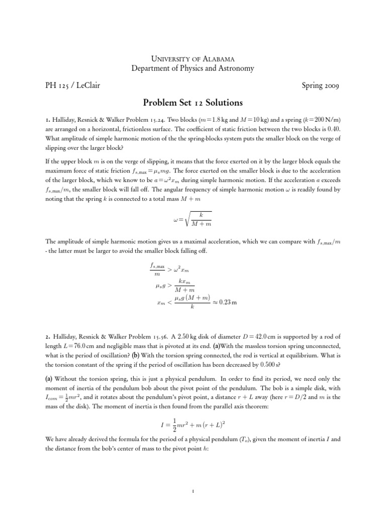 Problem Set 12 Solutions: U A Department of Physics and Astronomy PH ...