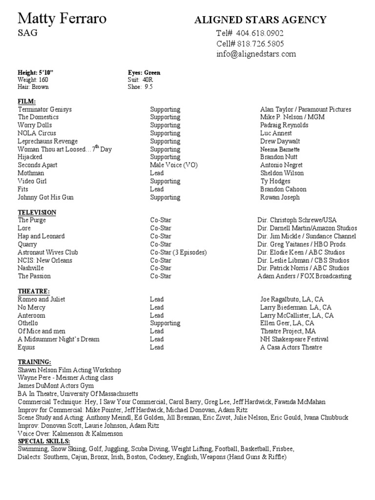 Matty Ferraro Acting Resume | PDF