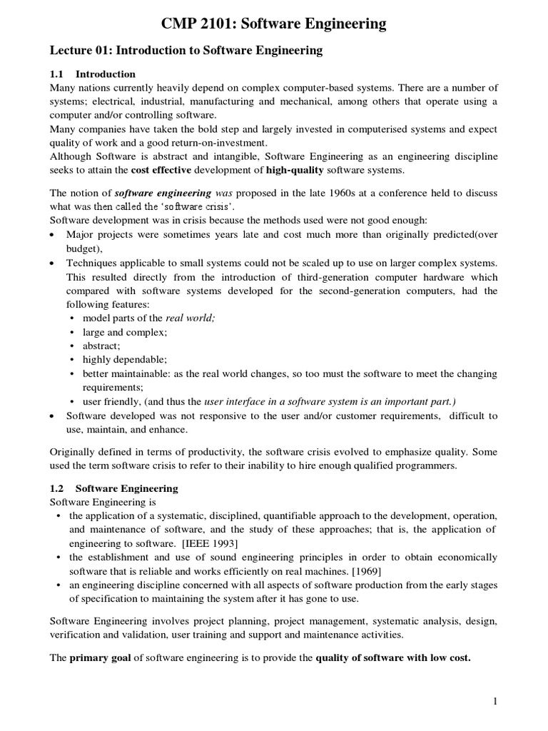 CMP 2101: Software Engineering | PDF