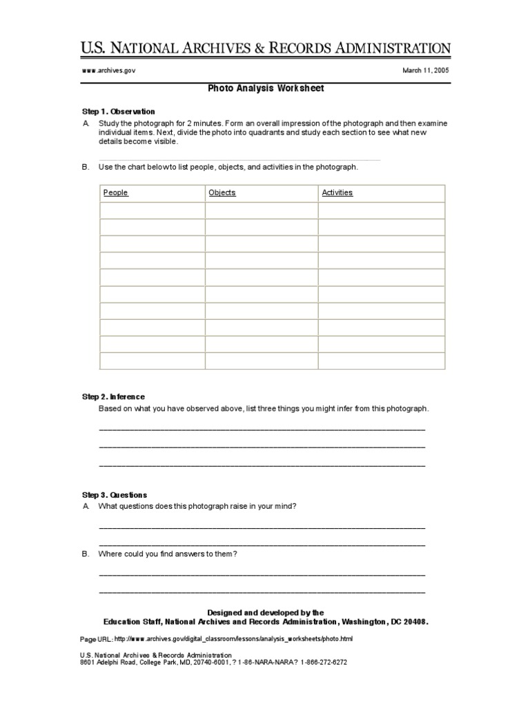 Photo Analysis Worksheet Guide | PDF