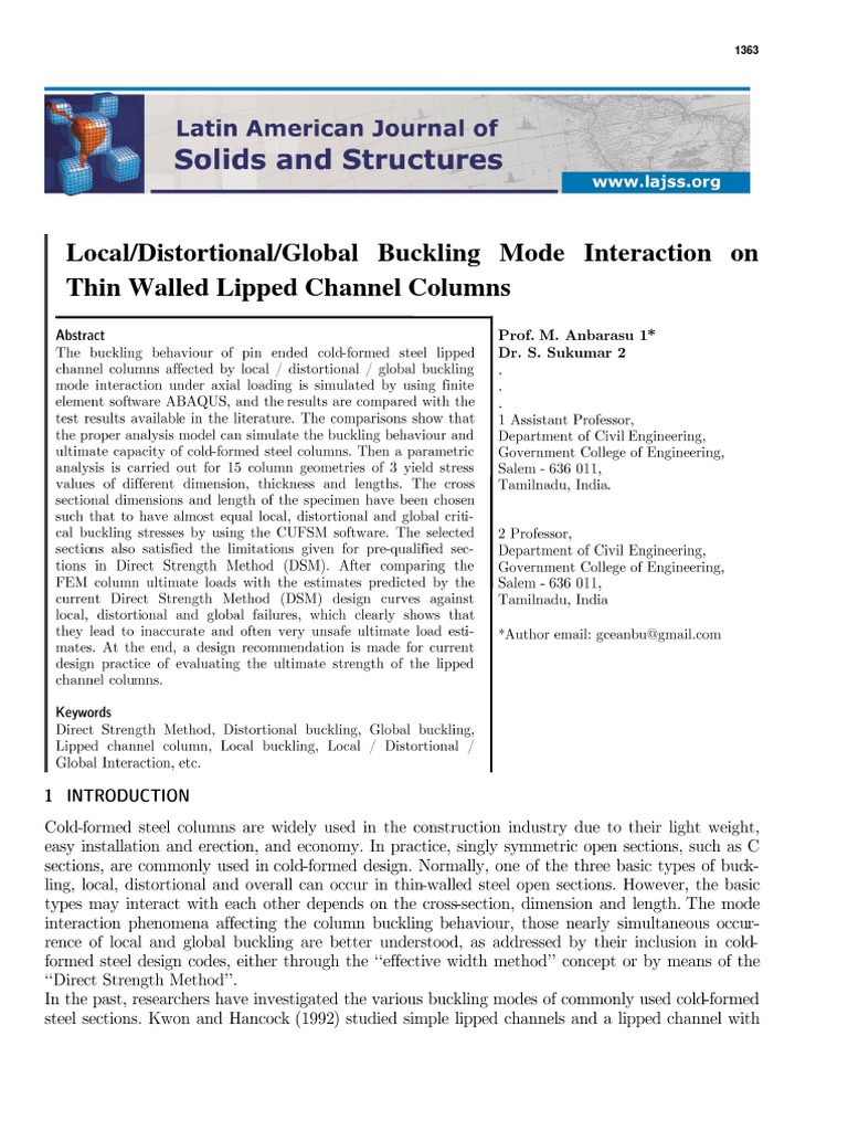 Local/Global Buckling in Steel Columns | PDF
