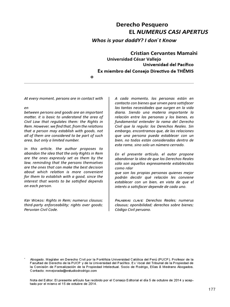 Numerus Apertus Segun Cervantes Mamani | PDF | Ley procesal | Propiedad