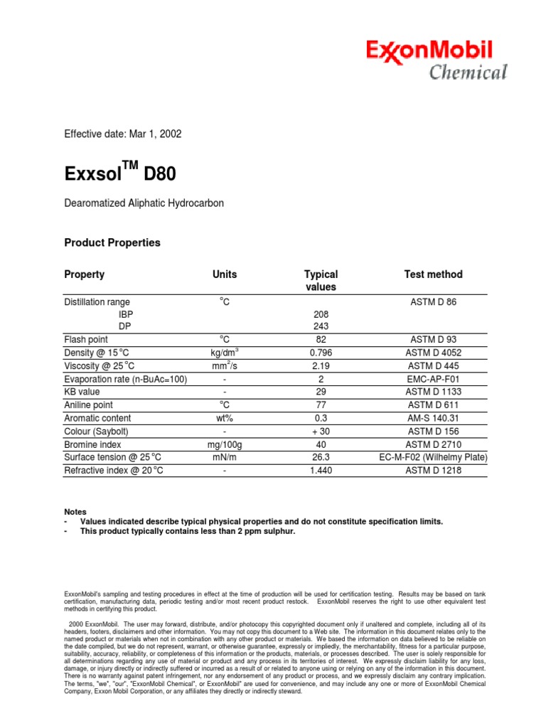 Exxsol D80: Product Properties | PDF