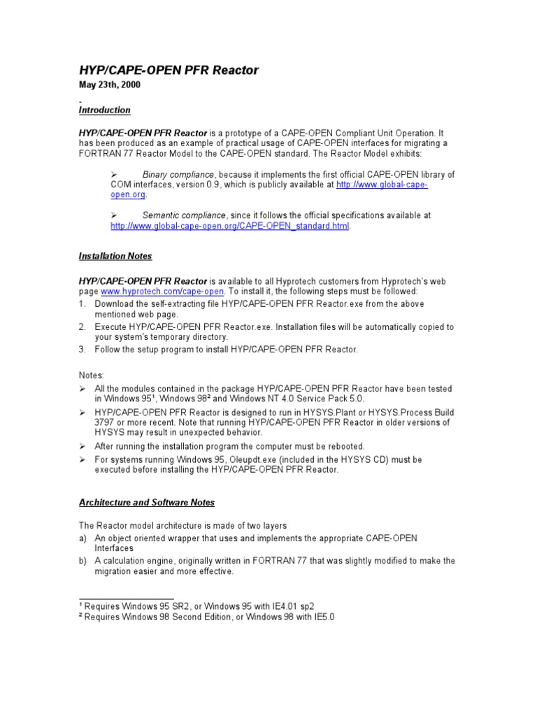 CAPE-OPEN PFR Reactor Guide | PDF | Chemical Reactor | Component Object ...