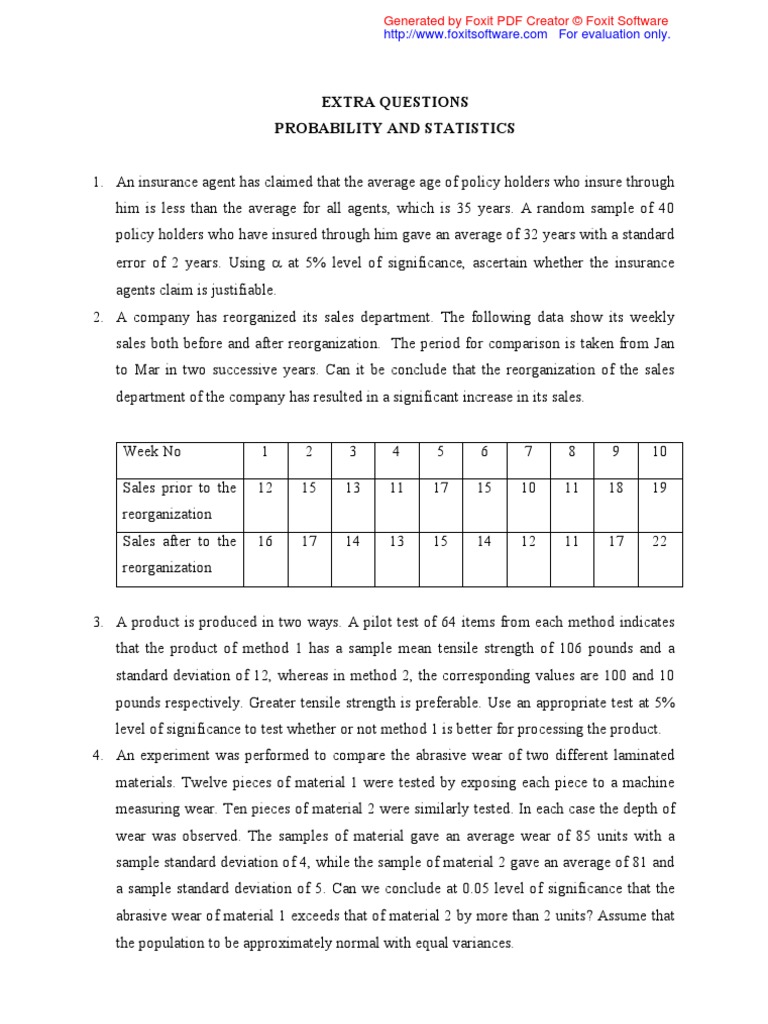 Extra Questions Prob and Stat | PDF | Variance | Standard Deviation