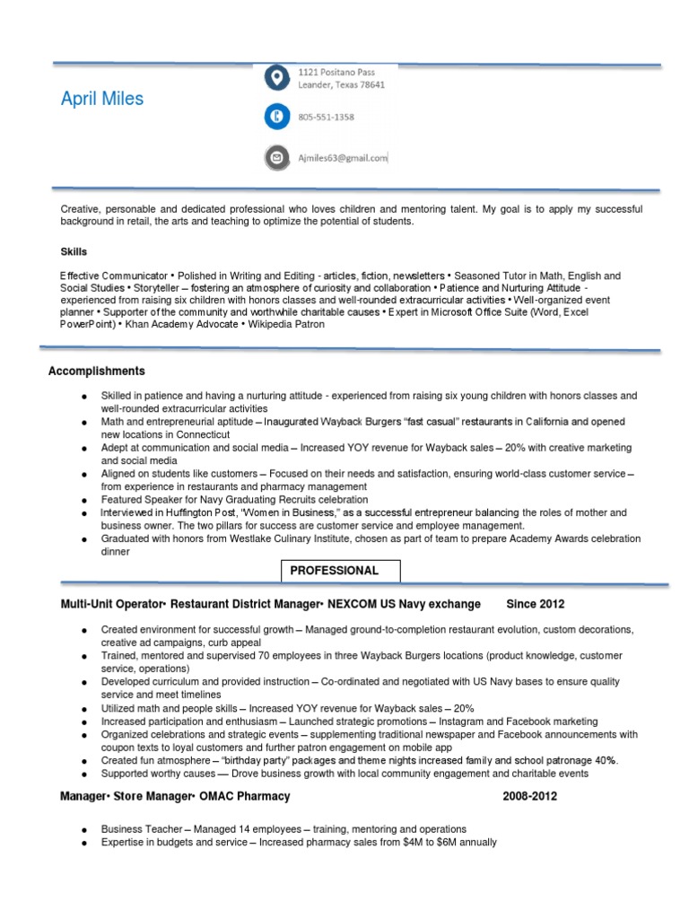 April Miles Resume Teacher v2 April 21 2020 1 | PDF