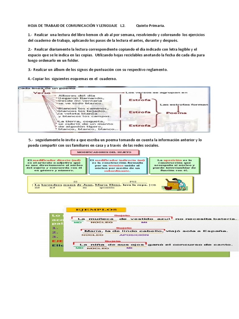 Hoja de Trabaj0 de Comunicación y Lenguaje | PDF