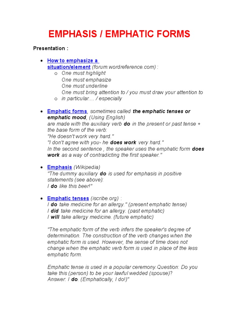 Emphasis / Emphatic Forms: Presentation | PDF