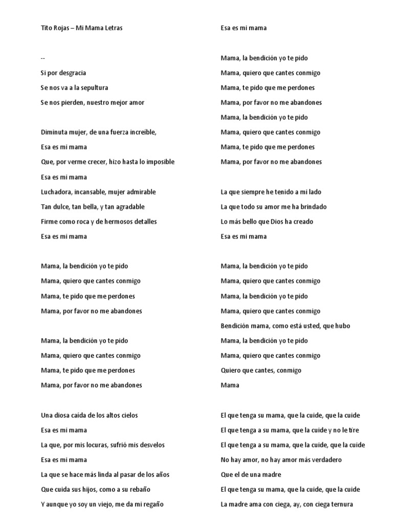 Letra Canción Mi Mamá Pdf