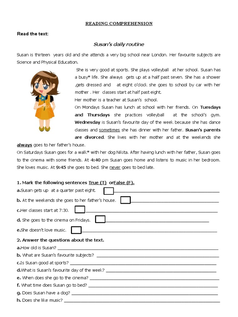 READING COMPREHENSION - Simple Present | PDF | Workweek And Weekend