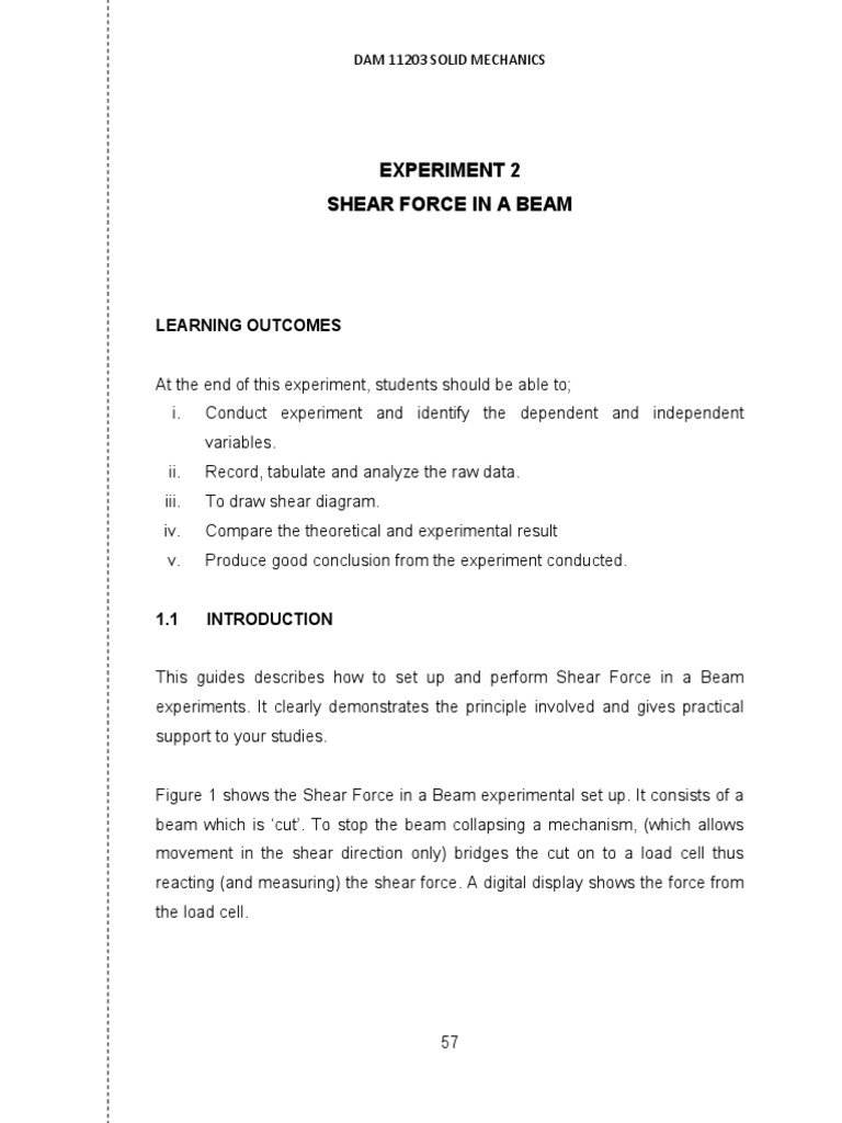Shear Force Experiment in Beams | PDF | Bending | Beam (Structure)