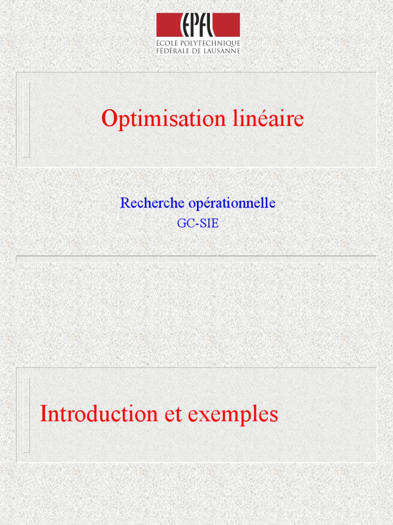 Introduction à la programmation linéaire | PDF | Optimisation linéaire ...