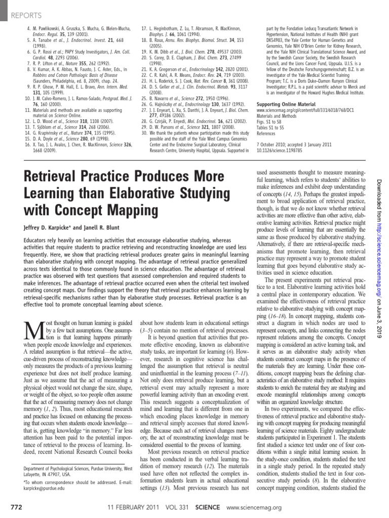 Retrieval Practice Produces More Learning Than Elaborative Studying ...