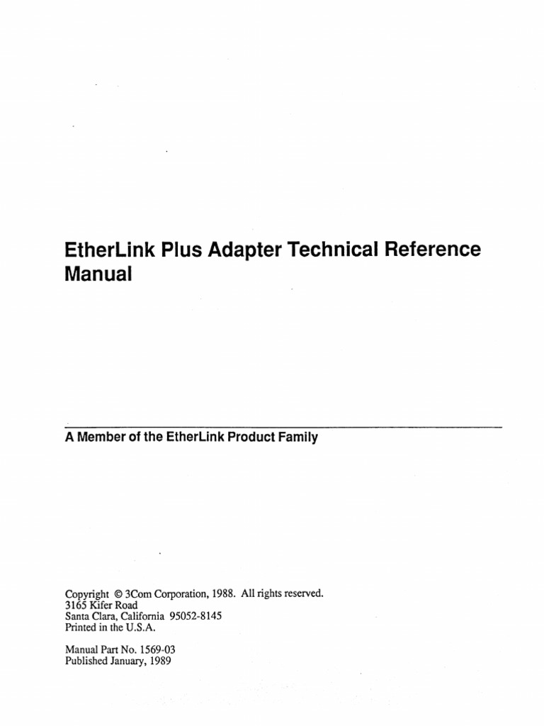Etherlink Plus Adapter Technical Reference Manual: A Member of The Etherlink Product Family ...