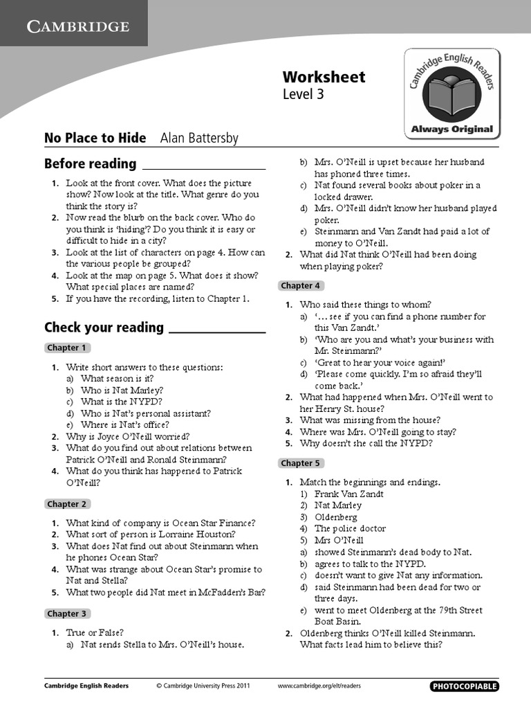 No Place to Hide: Study Guide | PDF | Mystery, Thriller & Crime Fiction