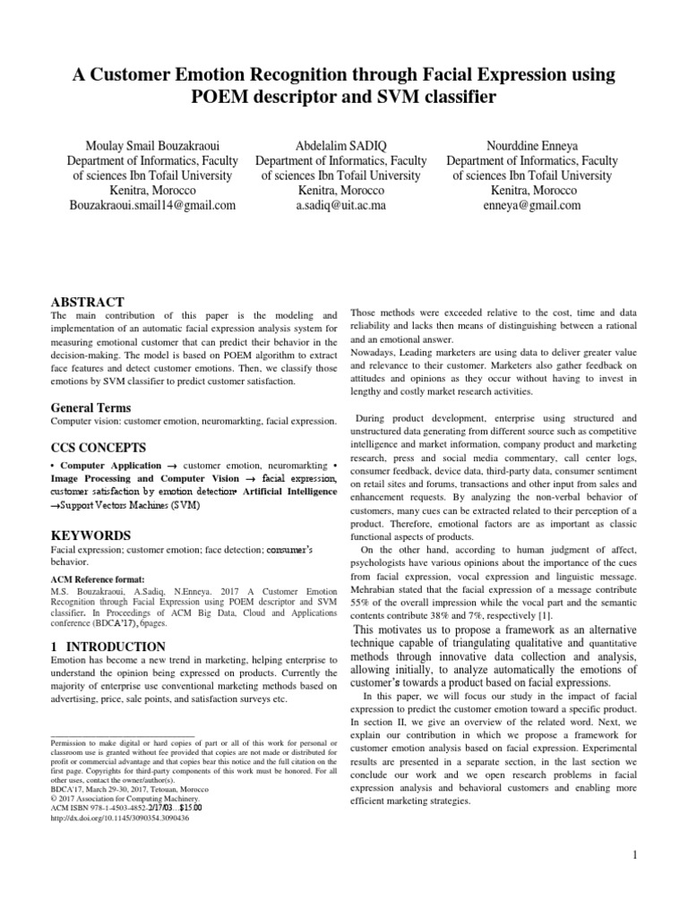 A Customer Emotion Recognition Through Facial Expression Using POEM Descriptor and SVM ...
