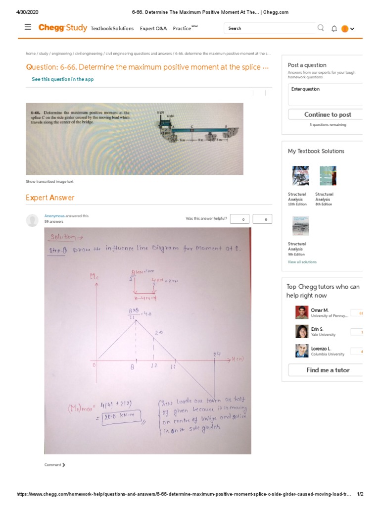 6-66. Determine The Maximum Positive Moment at The | PDF