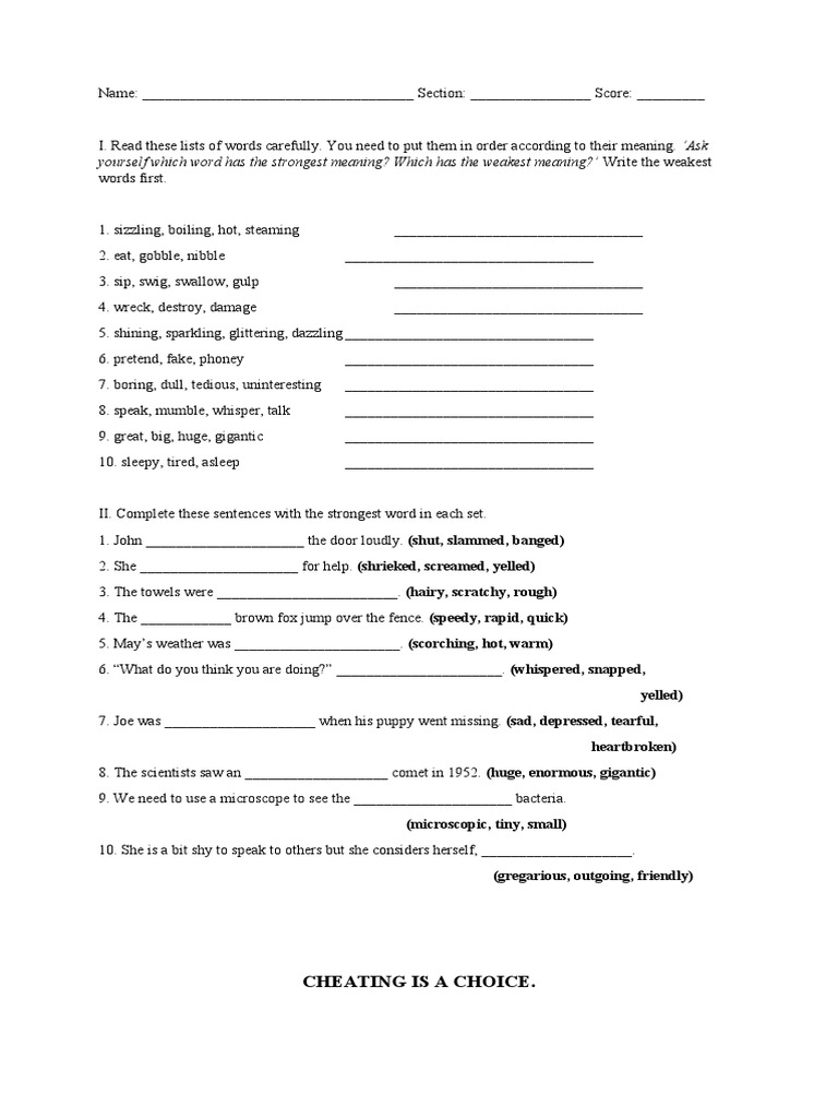 Word Cline Exam | PDF