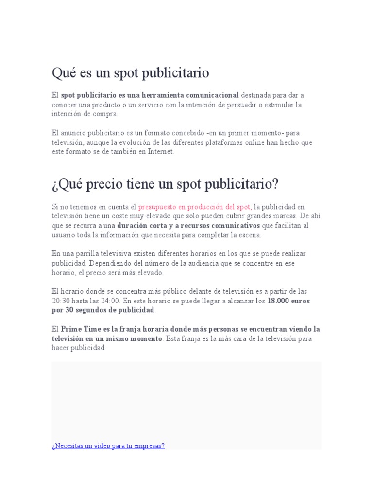 Qué Es Un Spot Publicitario | PDF
