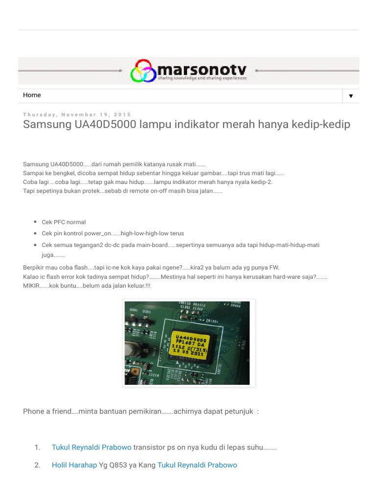 MARSONOTV - Samsung UA40D5000 Lampu Indikator Merah Hanya Kedip-Kedip | PDF