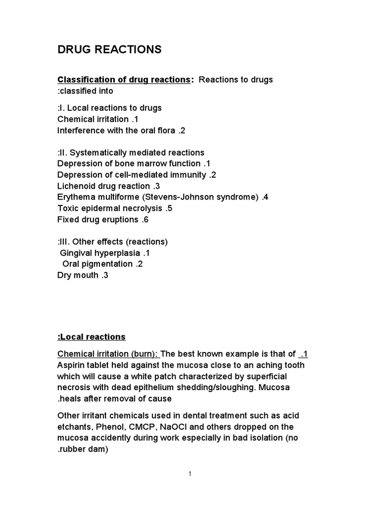 Classification of Drug Reactions: Reactions To Drugs | PDF | Drugs ...