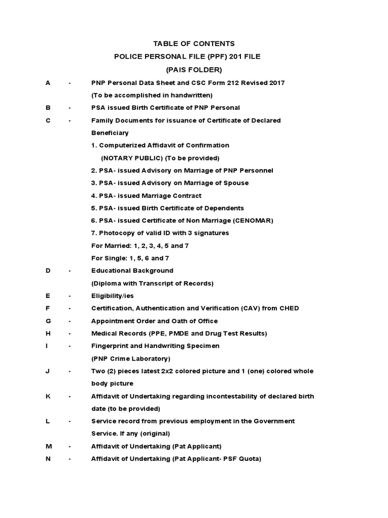 Police Personal File (PPF) 201 File (Pais Folder) | PDF | Notary Public ...