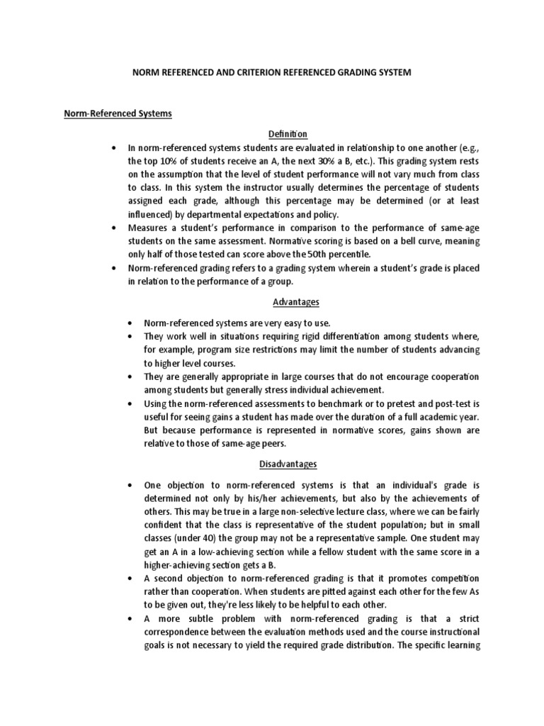 Norm Referenced and Criterion Referenced Grading System | PDF | Test ...