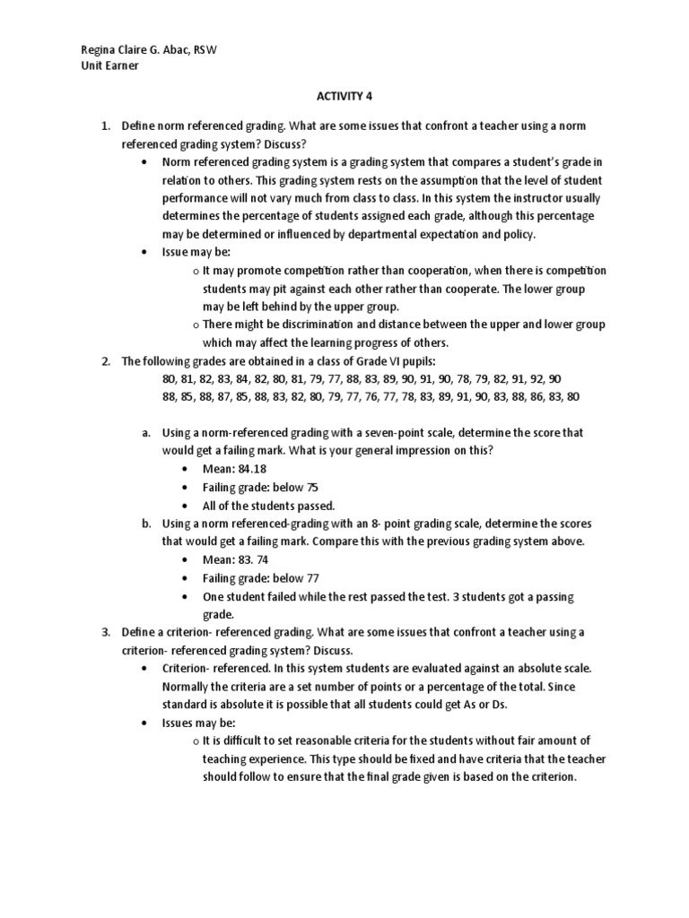 Activity 4 Grading System | PDF | Psychology | Cognition