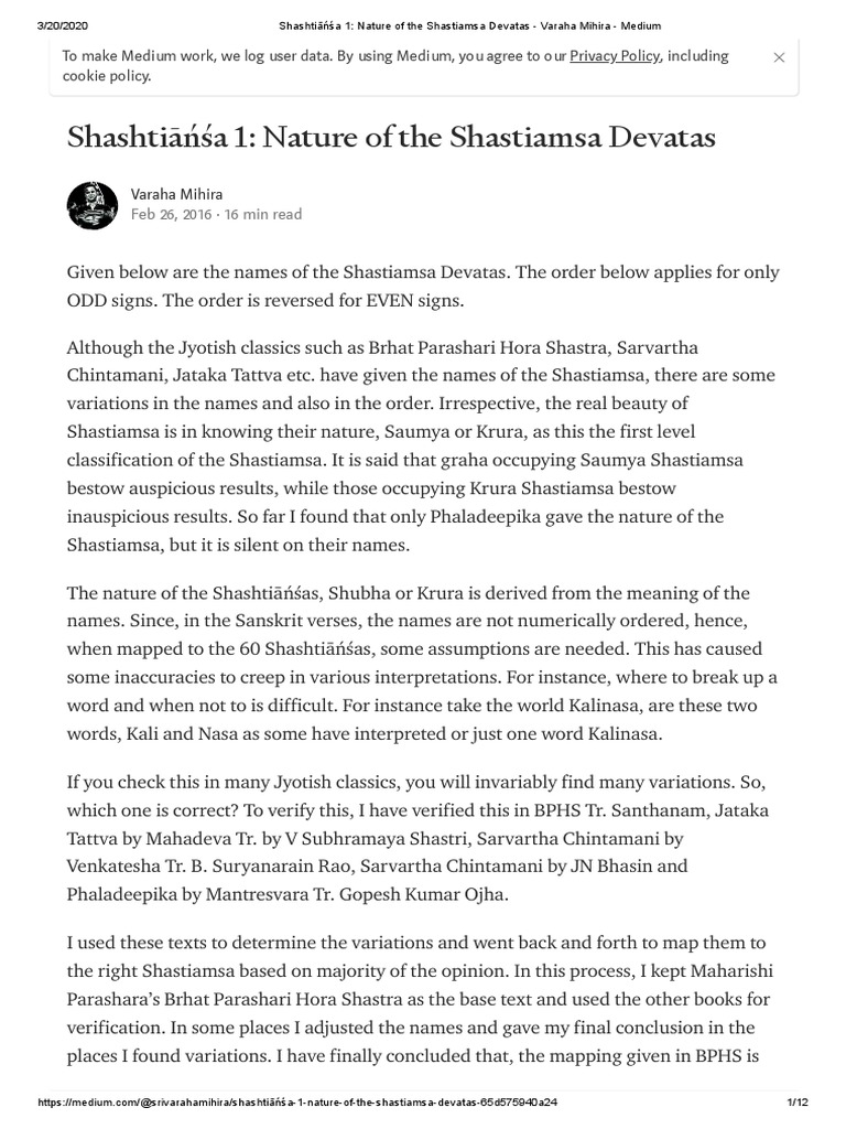 Shashtiāńśa 1 - Nature of The Shastiamsa Devatas - Varaha Mihira ...