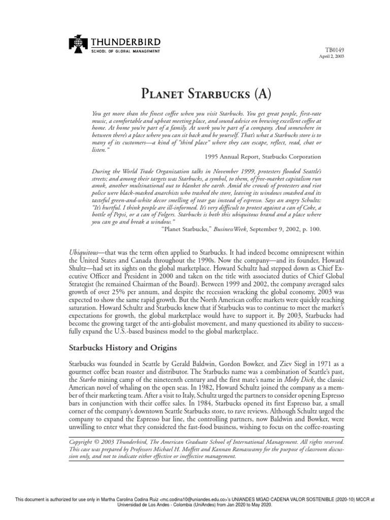 Planet Starbucks (A) : Starbucks History and Origins | PDF | Starbucks ...