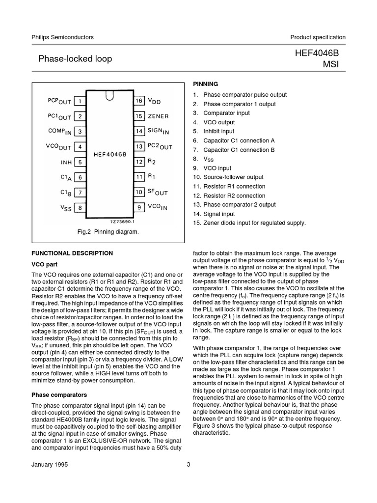 Phase-Locked Loop HEF4046B MSI: Pinning | PDF | Electronic Circuits | Telecommunications Engineering