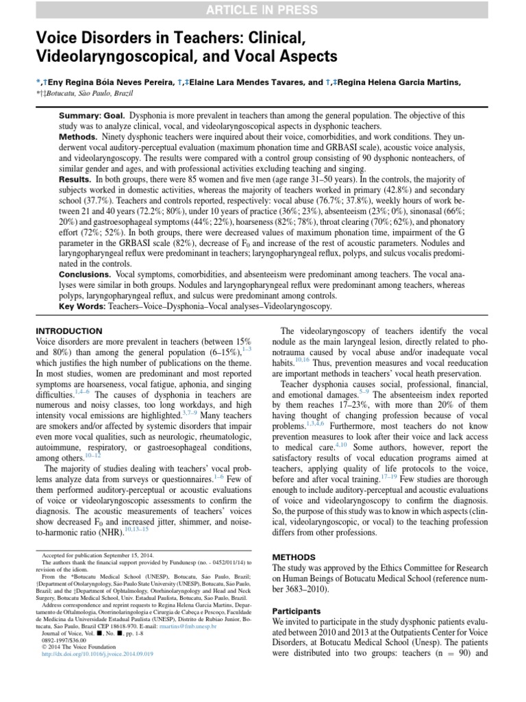 Voice Disorders in Teachers: A Study | PDF | Human Voice ...