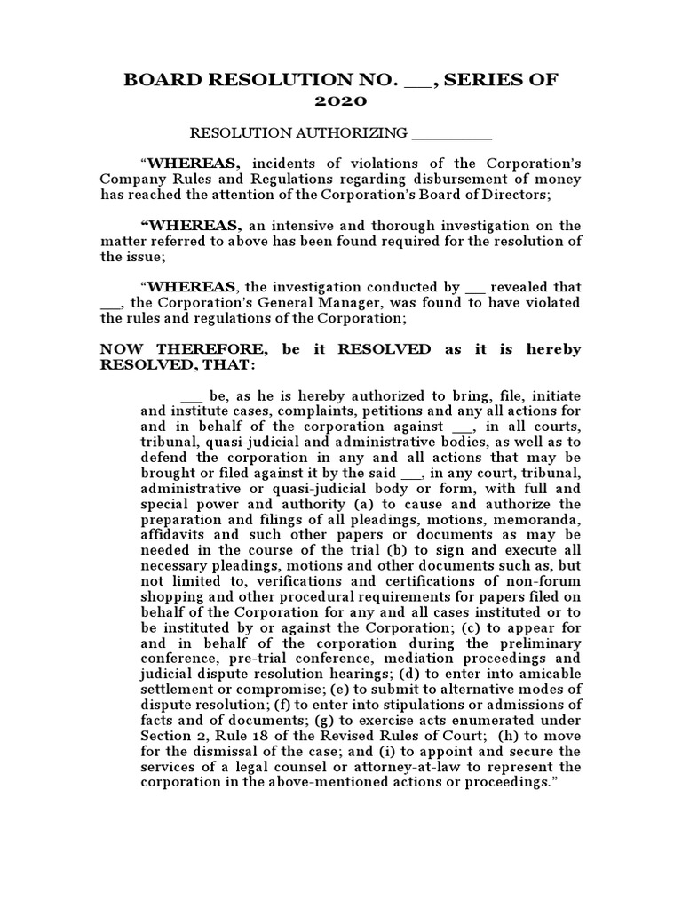 Sample Board Reso | PDF | Pleading | Board Of Directors