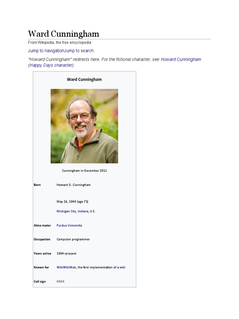 Ward Cunningham: Jump To Navigationjump To Search | PDF