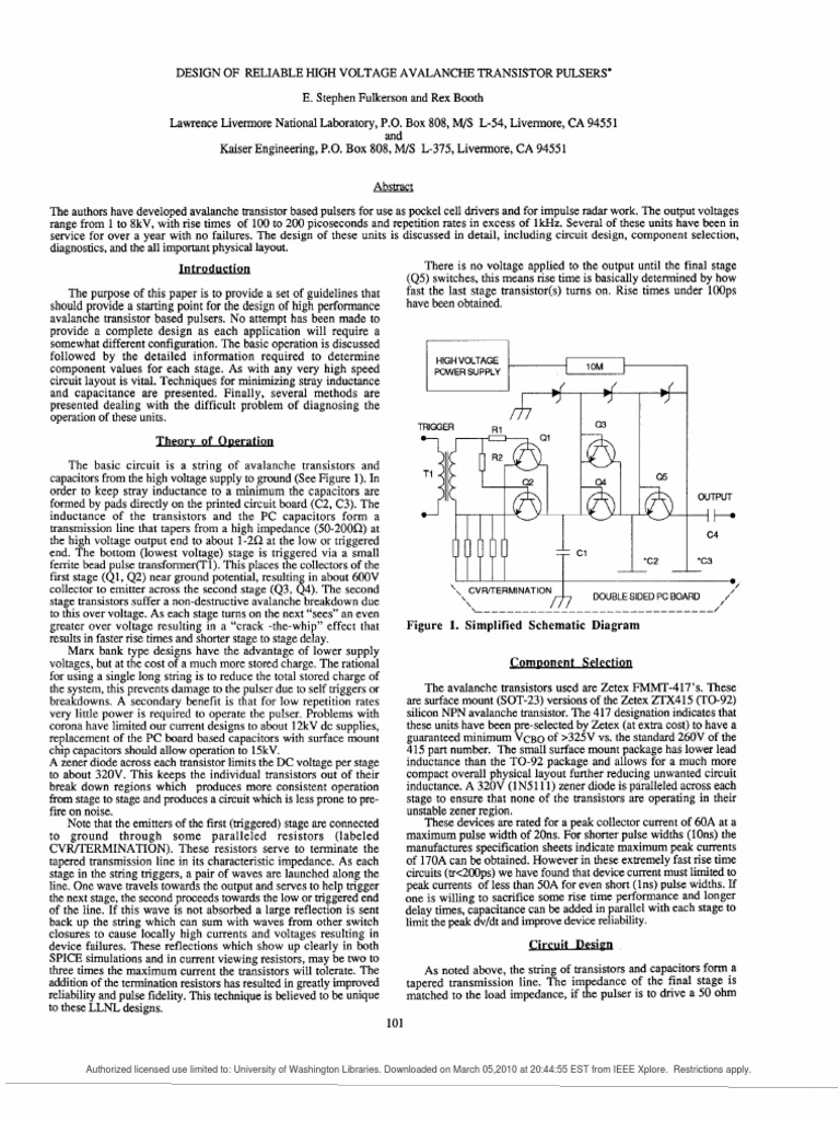 Design of Reliable High Voltage Avalanche Transistor Pulsers | PDF ...