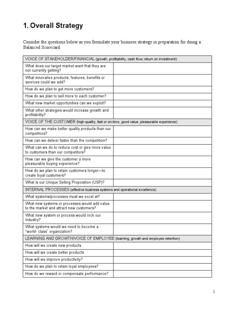 Balance Scorecard Worksheets | PDF | Strategic Management | Employment