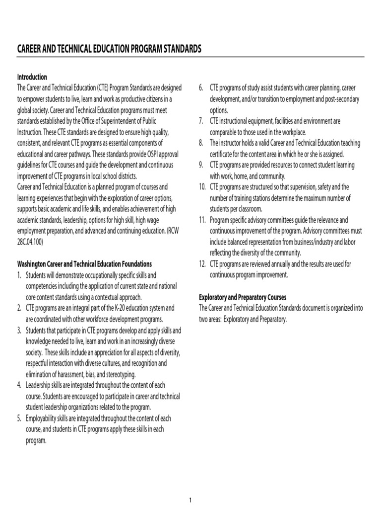 Cte Program Standards | PDF | Vocational Education | Apprenticeship