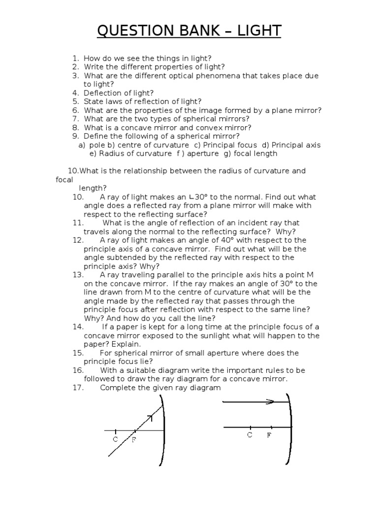 Question Bank Light | PDF | Lens (Optics) | Refraction