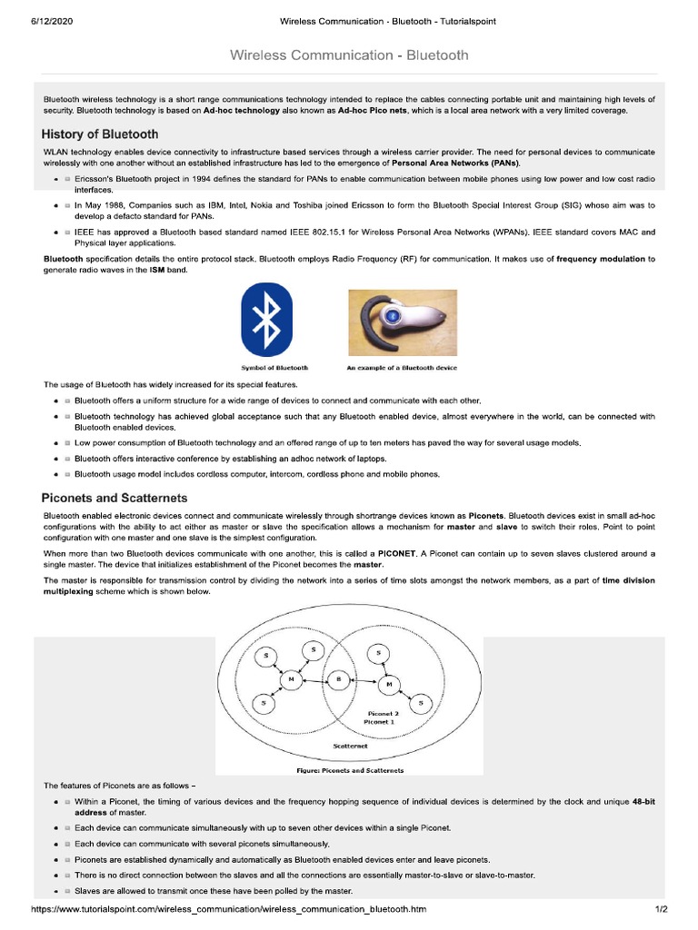 Wireless Communication - Bluetooth - Tutorialspoint | PDF