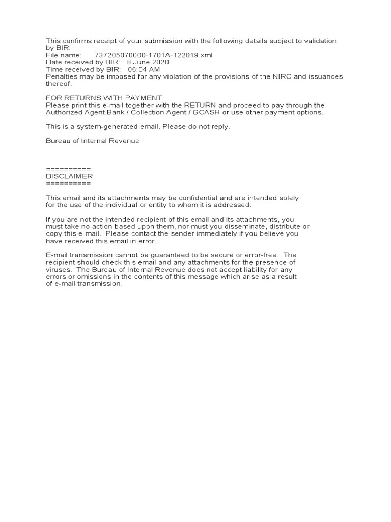 This Confirms Receipt of Your Submission With The Following Details ...