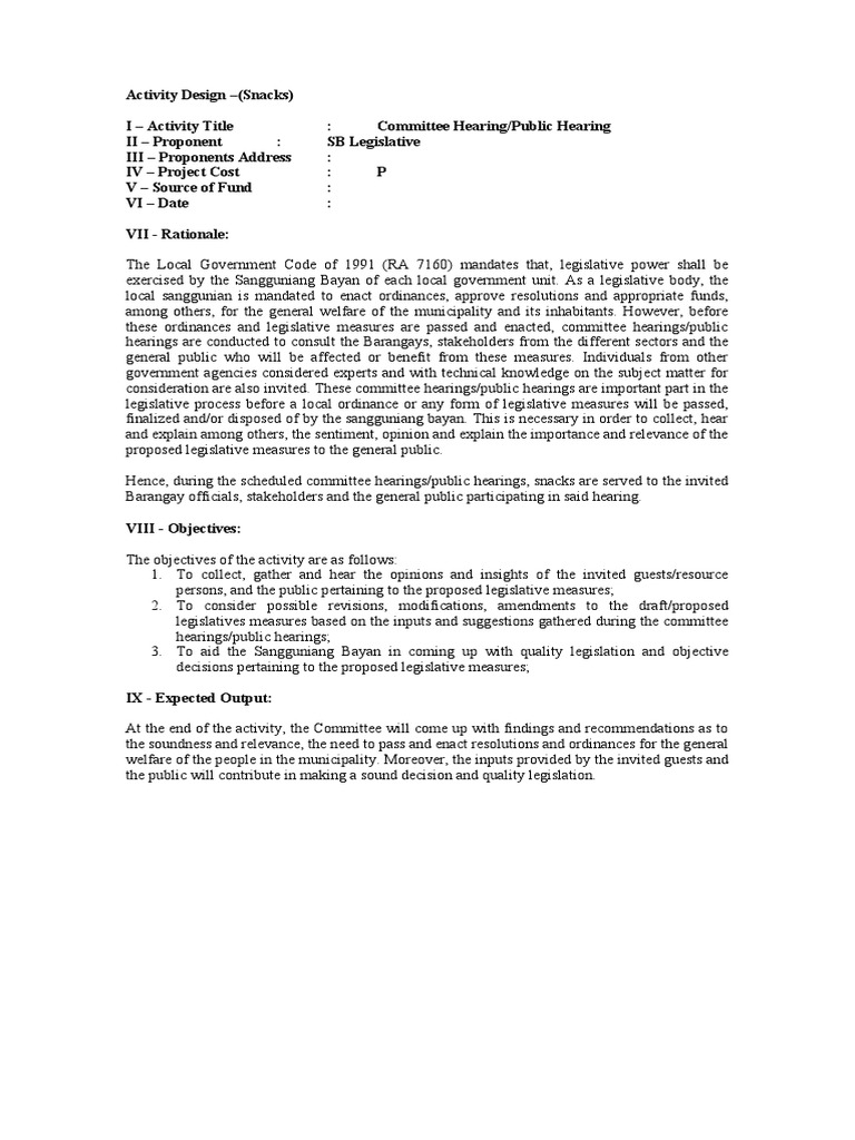 Activity Design - Committee Hearing | PDF | Government | Social ...