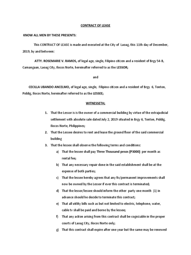 CONTRACT OF LEASE Space | PDF | Lease | Law Of Obligations