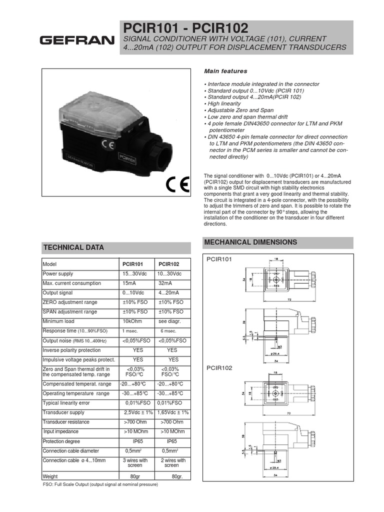 PCIR101 - PCIR102: Signal Conditioner With Voltage (101), Current 4 ...