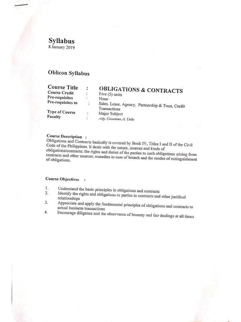 Oblicon Syllabus Uribe 2019 | PDF